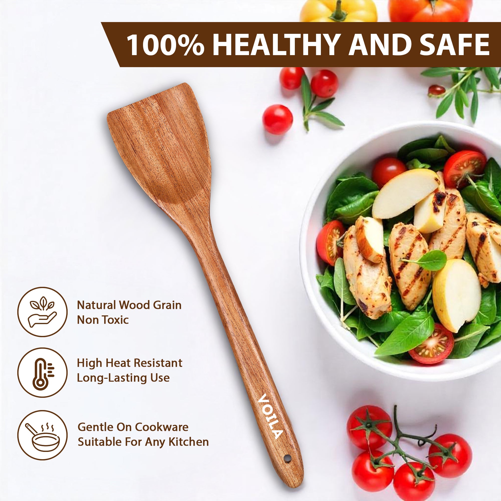 HOMIVA Premium Neem Wood Turner for cooking- Non-Stick Cookware, Utens